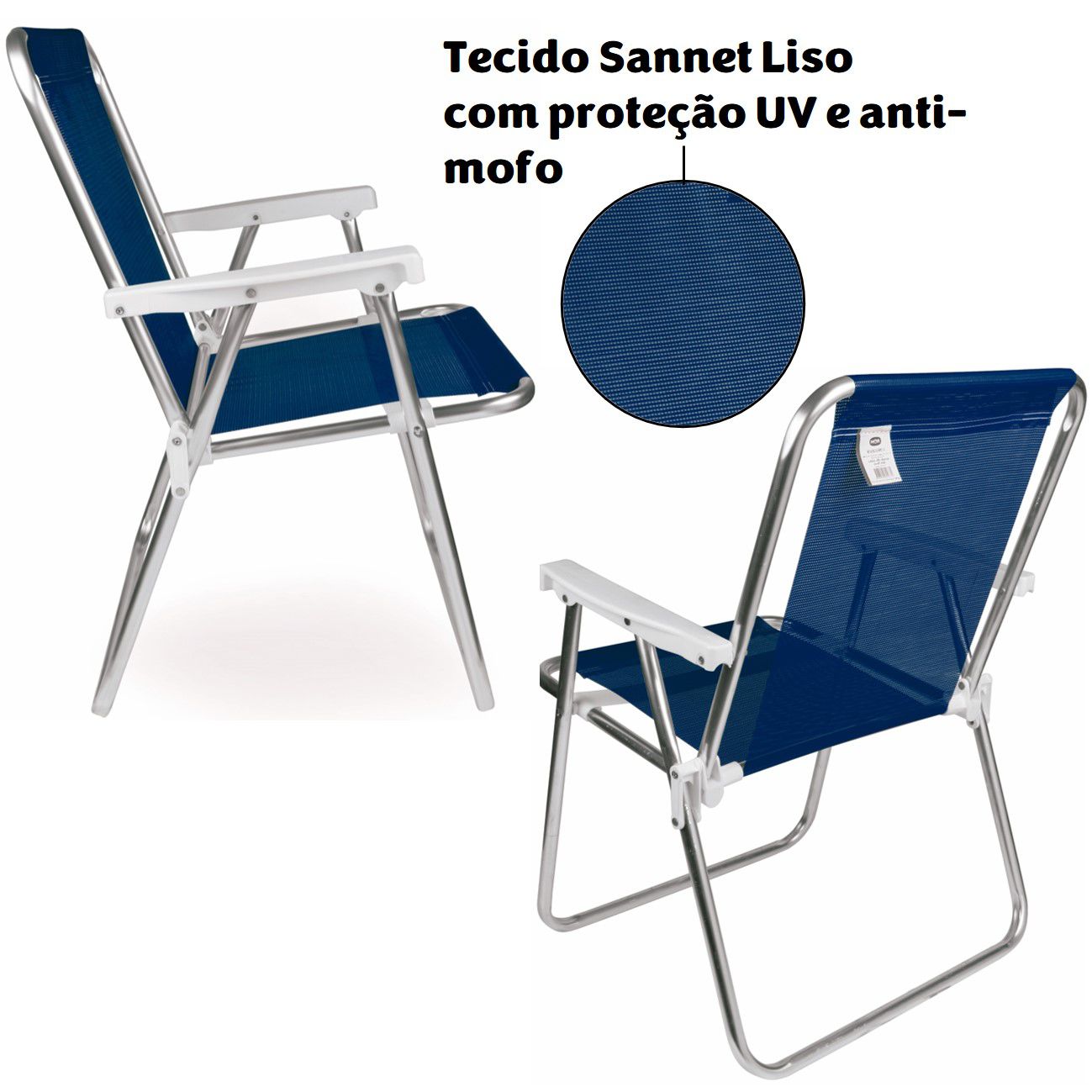 Kit 3 Cadeira Alta Sannet Em Alumínio Para Praia Camping Piscina Azul Marinho - Mor - armazembr ...