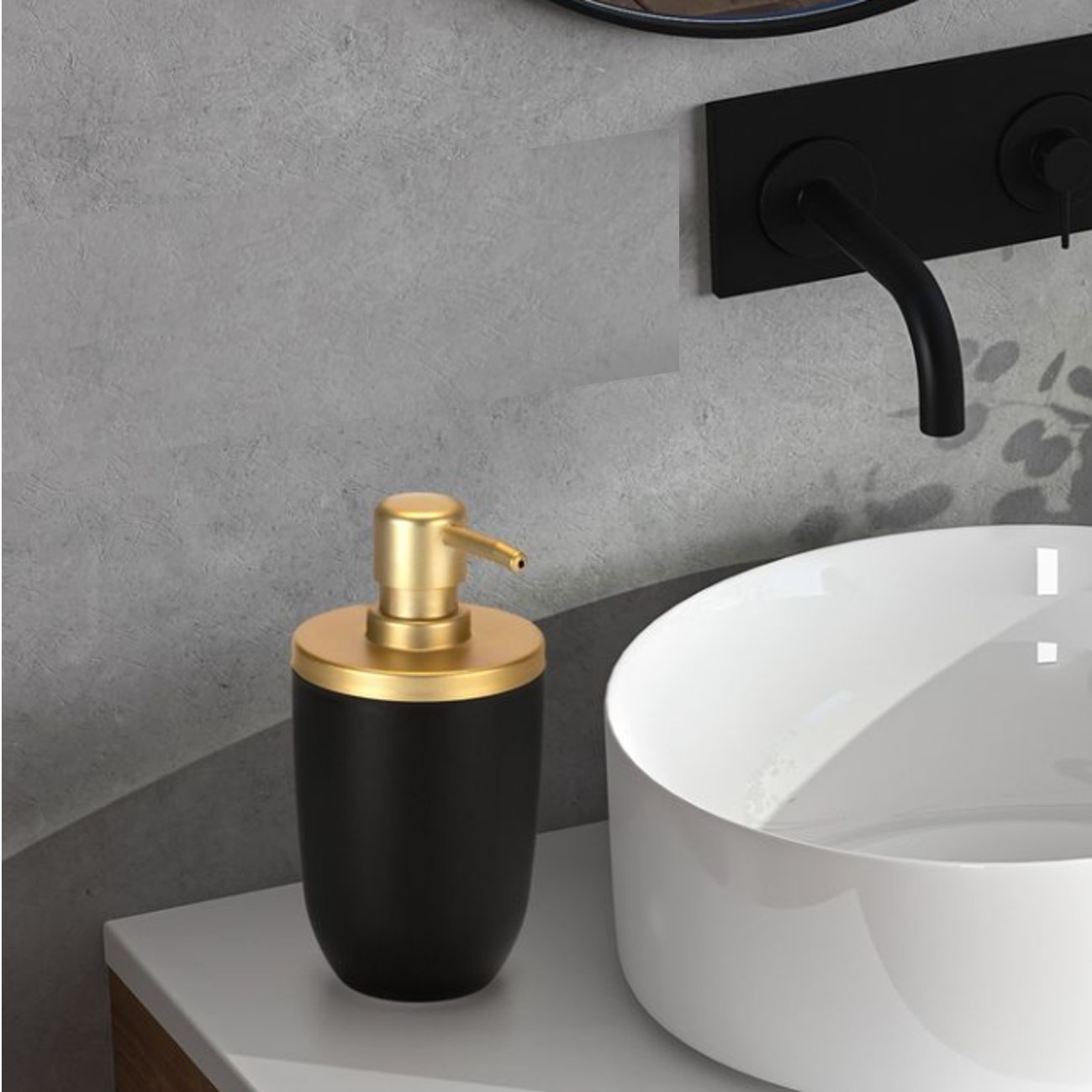 Porta Sabonete Líquido 500ml Preto com Tampa Dourada Fosca - 8080 Arhi ...