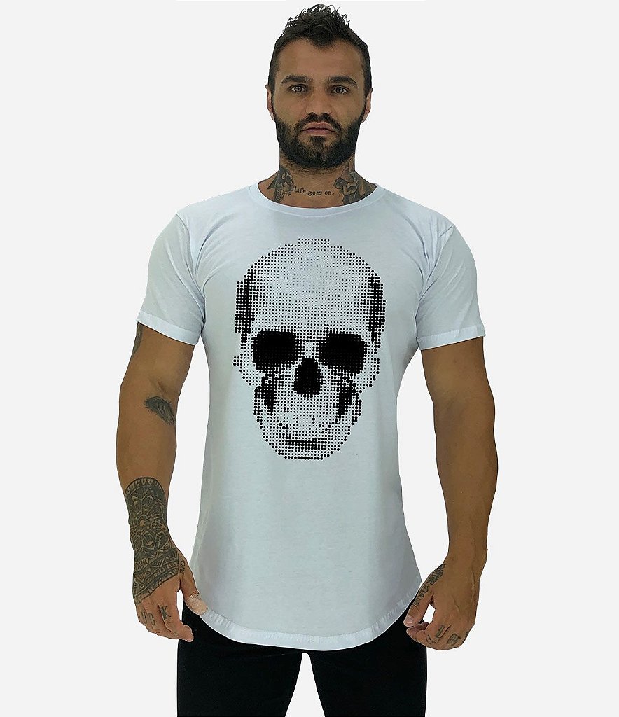 Camiseta Longline Masculina Manga Curta MXD Conceito Caveira Quadricul - MXDAtacado