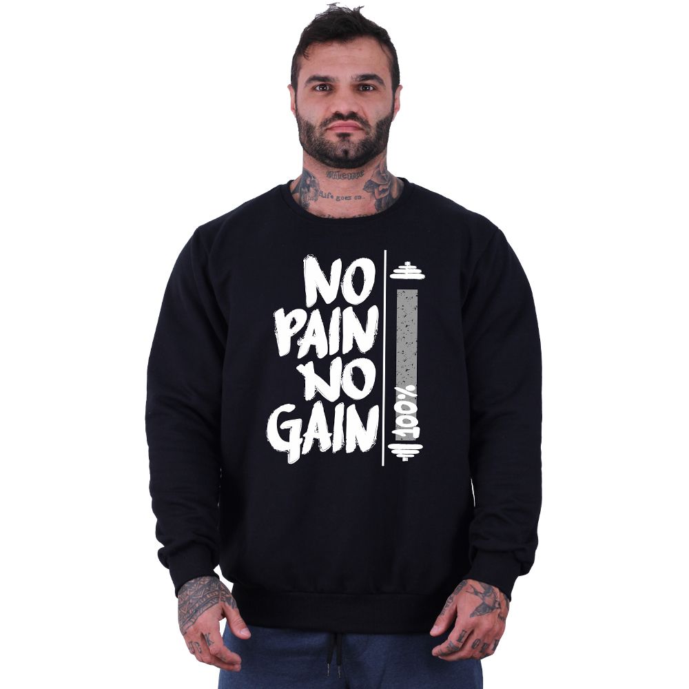 Blusa Moletom Basic Masculina MXD Conceito Sem Touca No Pain No Gain - MXDAtacado