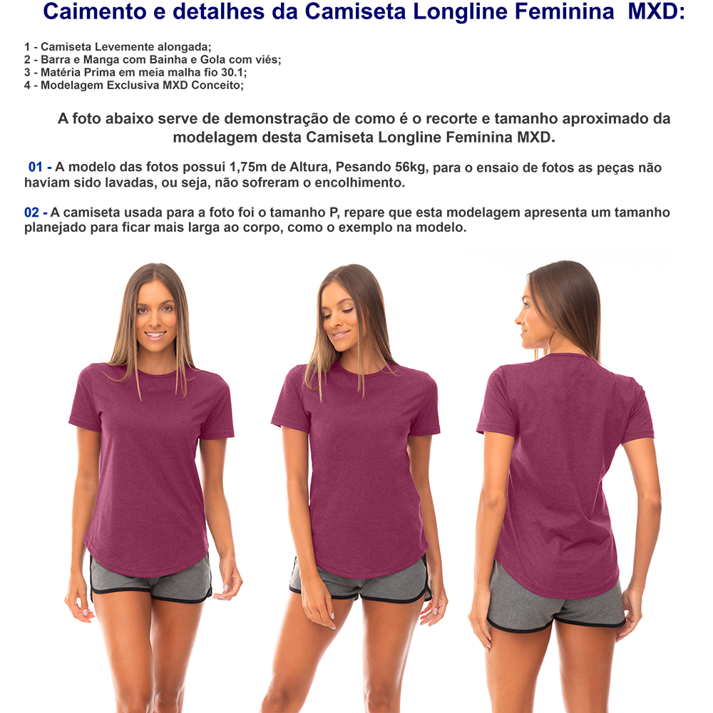 Camiseta Longline Feminina MXD Conceito Fitness Gym - MXDAtacado