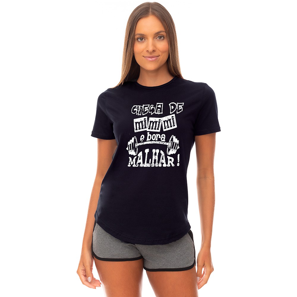 Camiseta Longline Feminina MXD Conceito Chega de Mimimi e Bora Malhar - MXDAtacado