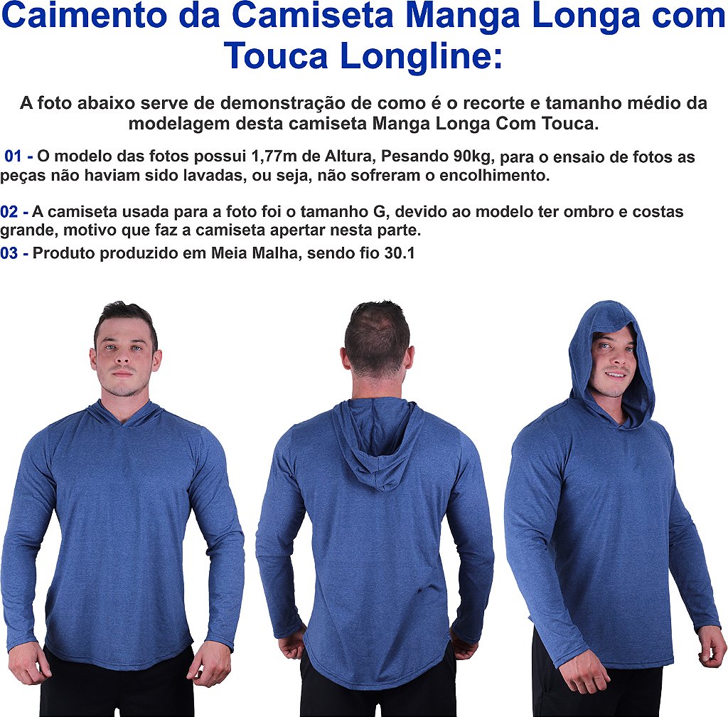 Camiseta Manga Longa Longline Com Touca MXD Conceito Big Gym Halter ...