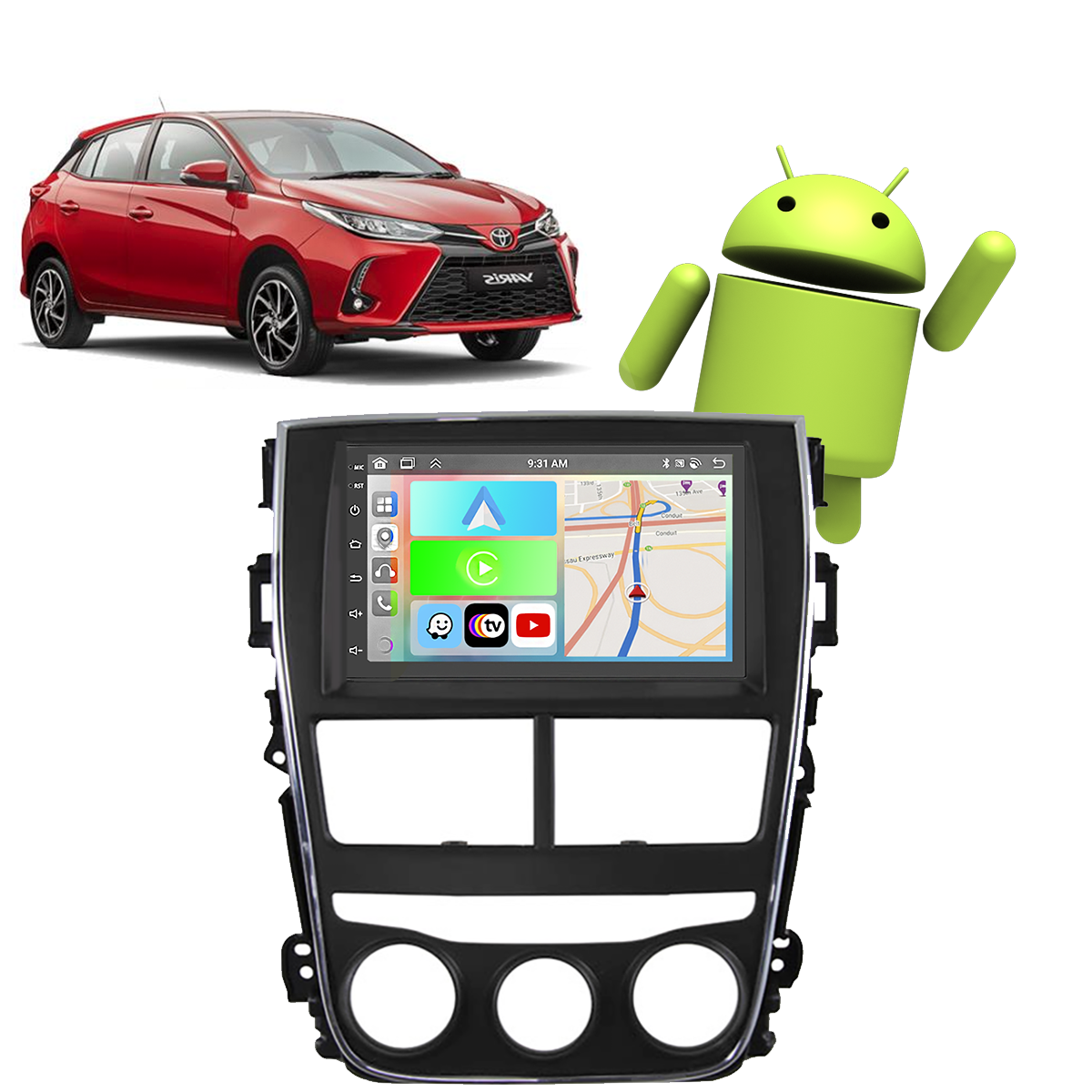 Kit Multimídia Carplay Android Auto Yaris 7" Polegadas 2018-2024 - Ecarshop