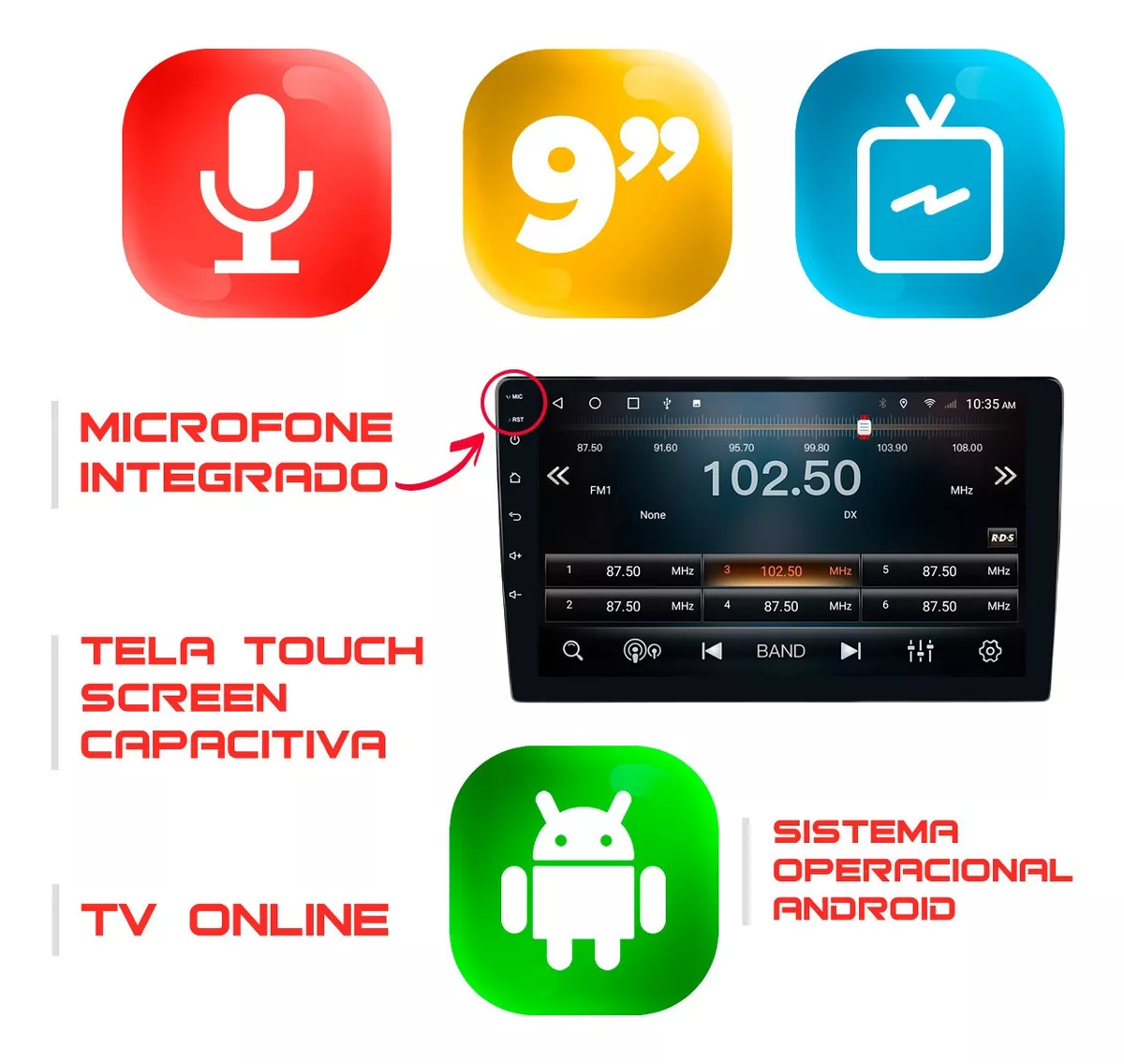 Kit Central Multimídia Android 9" Fiat Strada 2022 GPS TV Bluetooth - Ecarshop