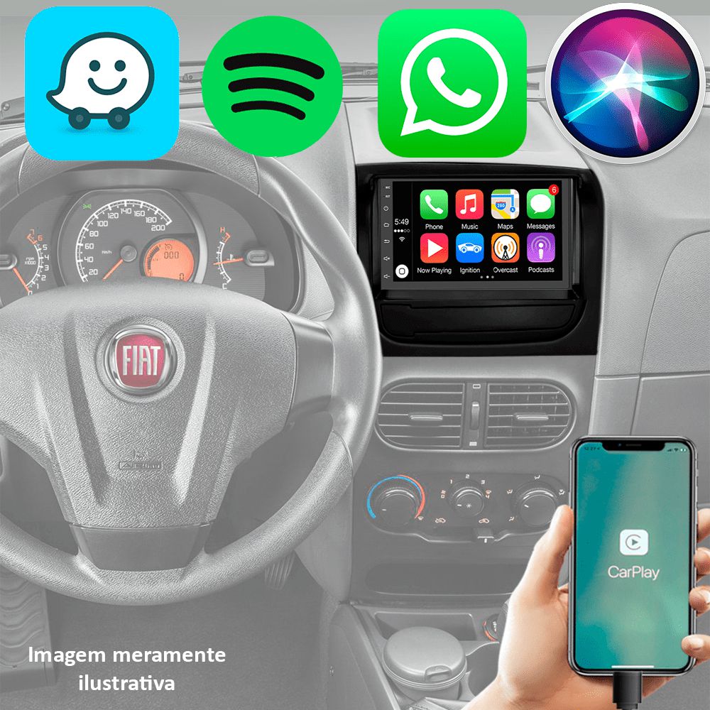 Kit Multimídia Android Auto CarPlay Fiat Palio Strada Siena 2012-2020 - Ecarshop