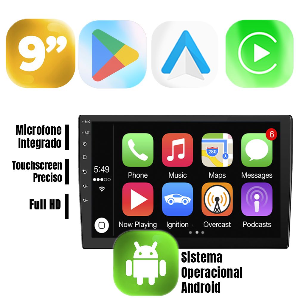 Kit Multimídia Fiat Palio Siena Strada 9" Android Auto CarPlay GPS - Ecarshop