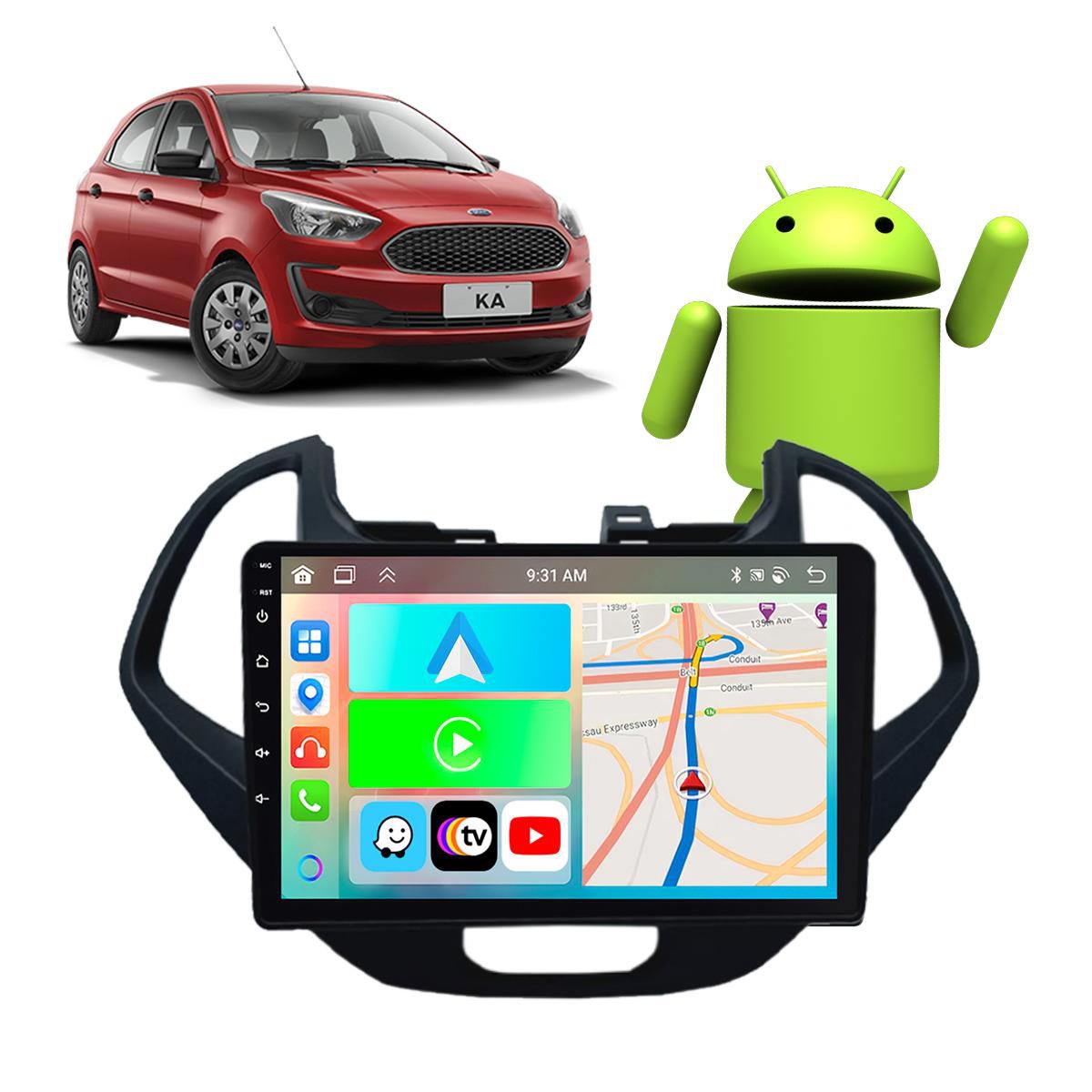 Kit Multimídia Android Ford Ka 2018-2021 9" CarPlay Android Auto - Ecarshop