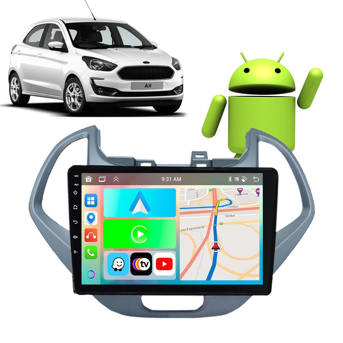 Kit Multimídia Android Ford Ka 2018-2021 9" CarPlay Android Auto - Ecarshop