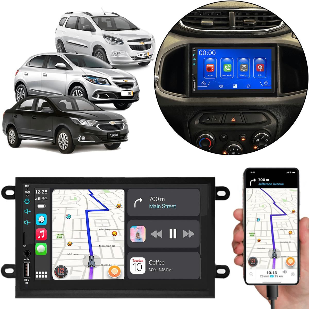 Kit Multimídia 7" CarPlay Android Auto Onix Spin Cobalt Prisma 13-20 - Ecarshop