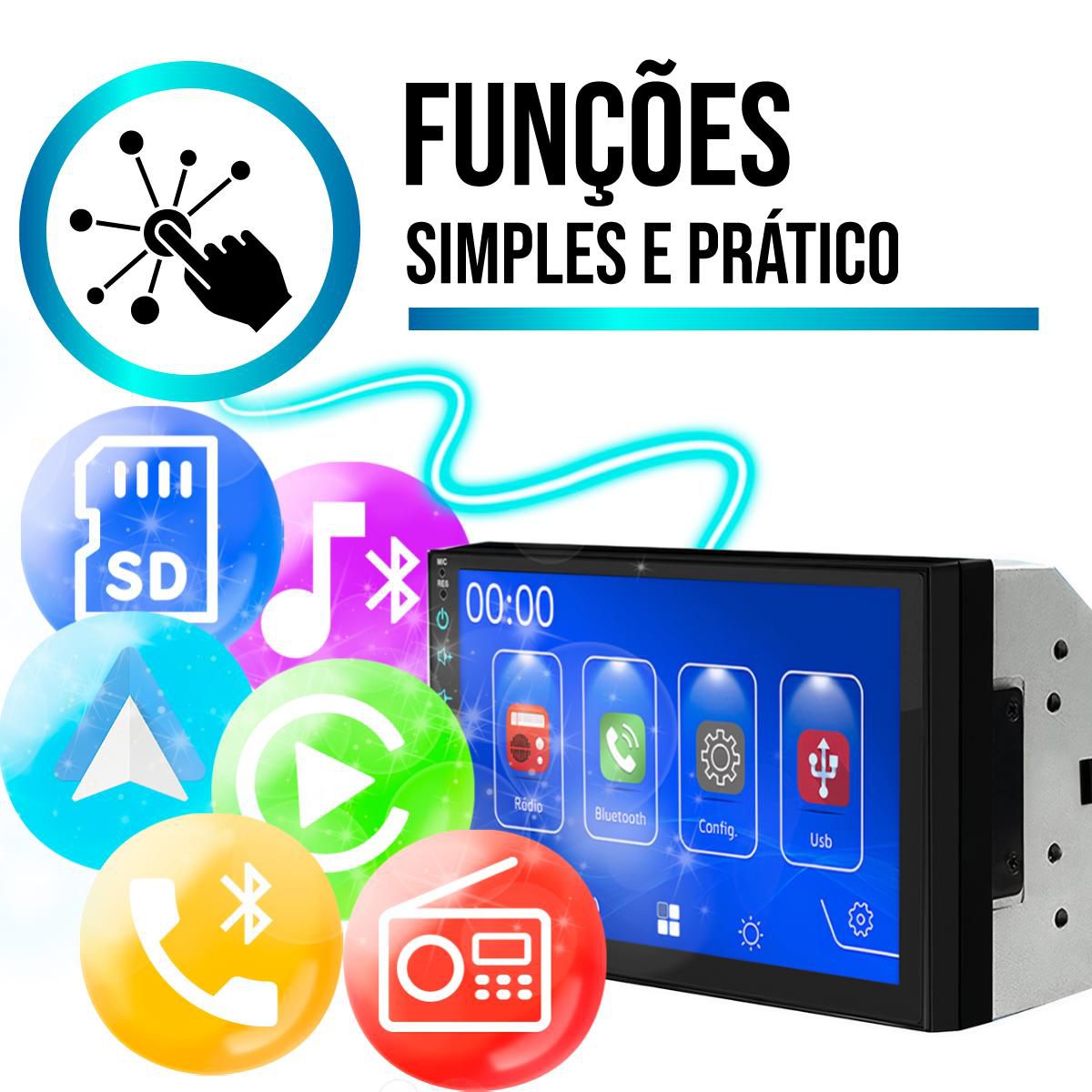 MP5 7" CarPlay Android Auto Fit (2009-2014) + Câmera de Estacionamento ...