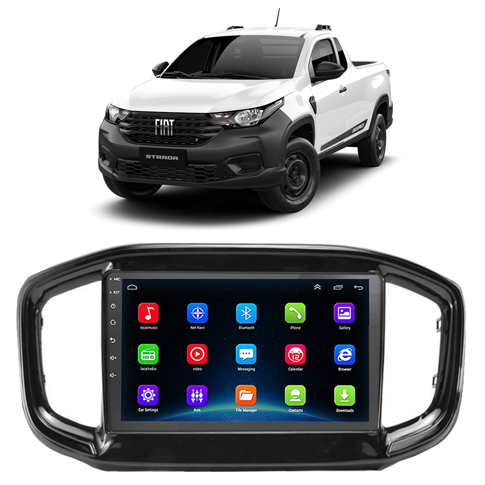 Kit Central Multimídia Android 9" Fiat Strada 2021-2024 GPS TV BT - Ecarshop