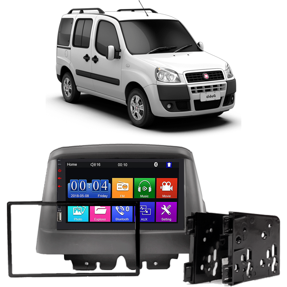 Central Multimídia MP5 Fiat Doblo 2000-2018 + Moldura 2 Din e Câmera ...