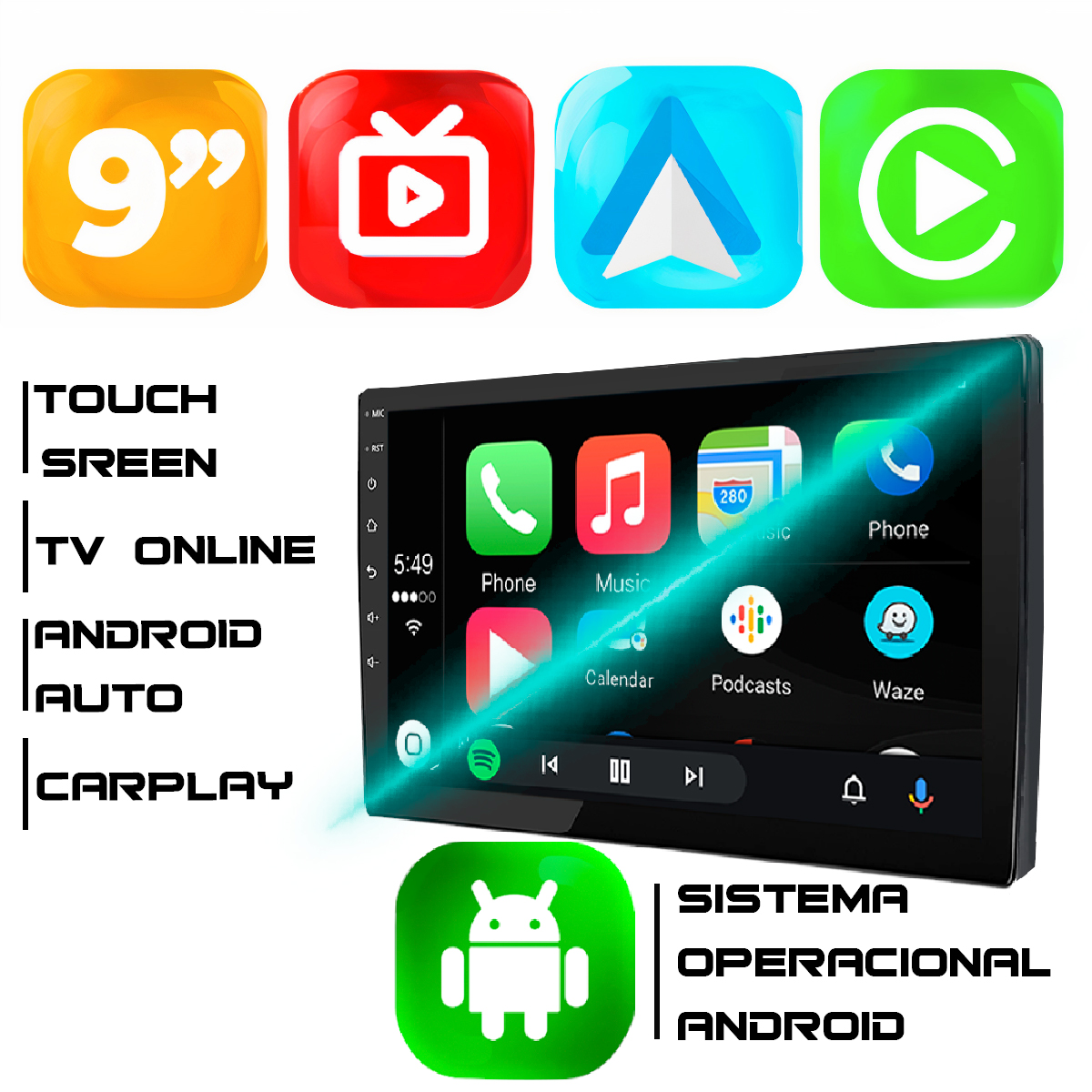 Kit Central Multimídia Android 9" Polegadas CarPlay Hilux 2012-2015 - Ecarshop