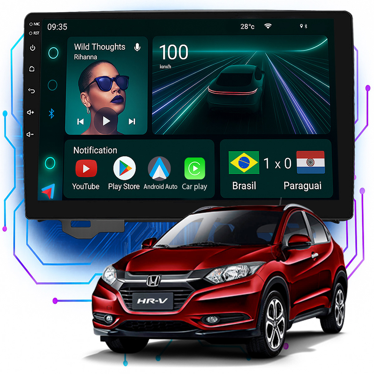 Kit Multimídia HR-V 2015 a 2021 9p CarPlay Android Auto - Ecarshop