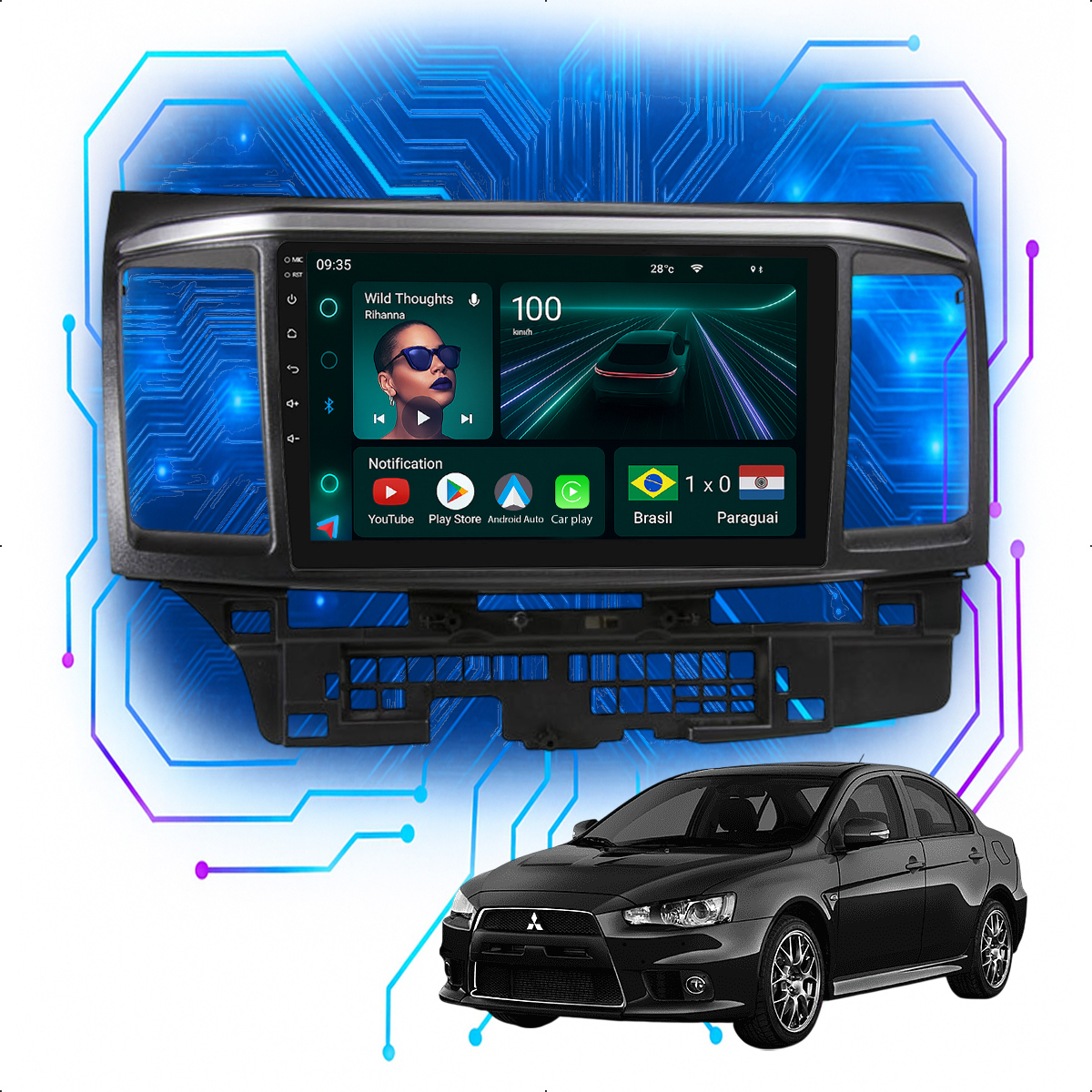 Kit Multimídia 9” Lancer 2009 a 2019 CarPlay Android - Ecarshop