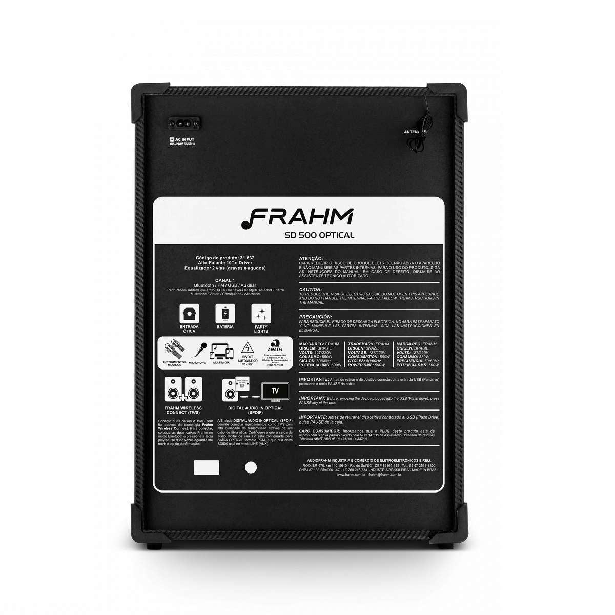 Caixa de Som Frahm SD 500 - Bluetooth Amplificada Multiuso - Super Sonora Loja Instrumentos Musicais