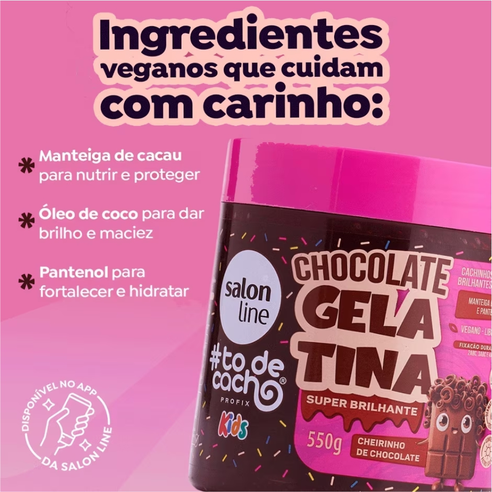 GELATINA TÔ DE CACHO KIDS CHOCOLATE 500G 92224 SALON LINE - Belezar