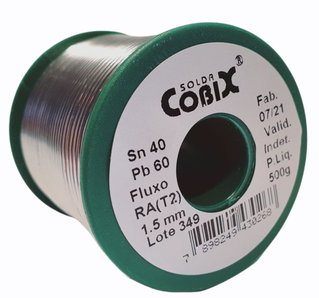 Solda Estanho 40x60 1.5mm Carretel 500g c/ Fluxo - Cobix - Redemeke
