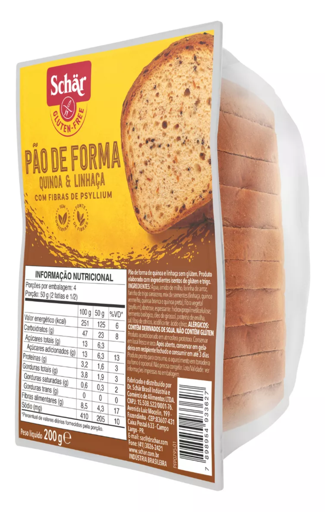 PAO DE FORMA QUINOA E LINHACA 200G SCHAR - Distra Alimentos