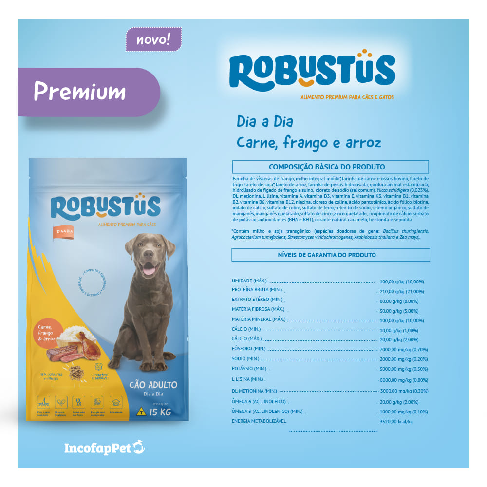 RAÇÃO ROBUSTUS PREMIUM DIA-A-DIA CÃES ADULTOS - 15KG - Agro Salyna ...