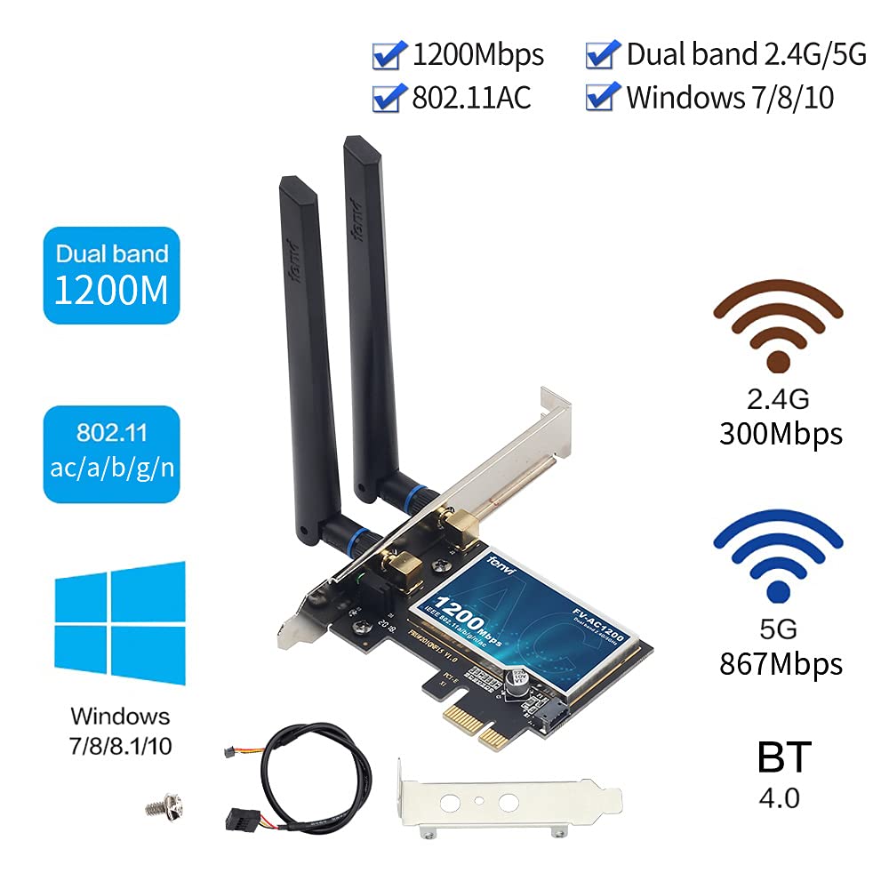 Placa wifi 5g com Bluetooth 4.0 Pcie Dual Band duas antenas para PC e ...