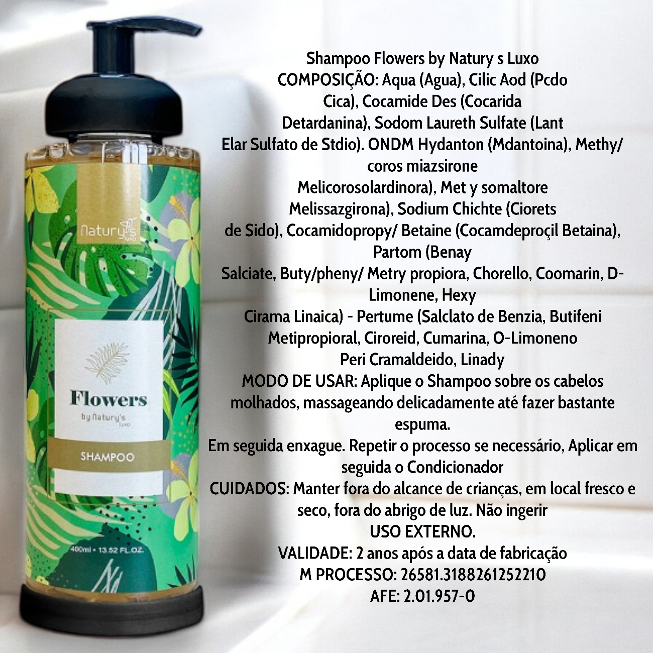 Shampoo Flowers by Natury's Luxo Frasco 400ml Dispenser (Vávula Pump ...