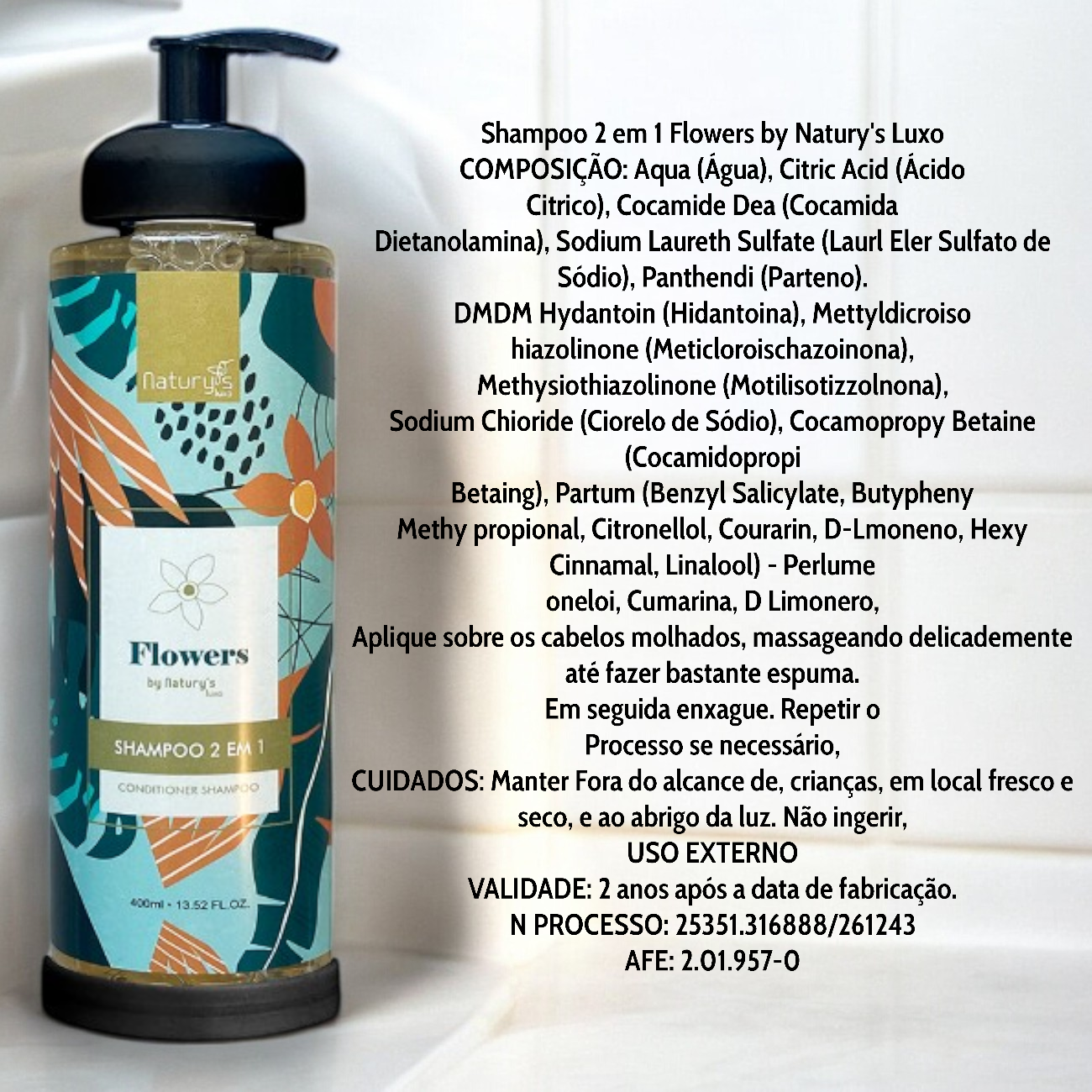 Kit Shampoo 2 em 1 Flowers by Natury's Luxo Frasco 400ml Dispenser ...