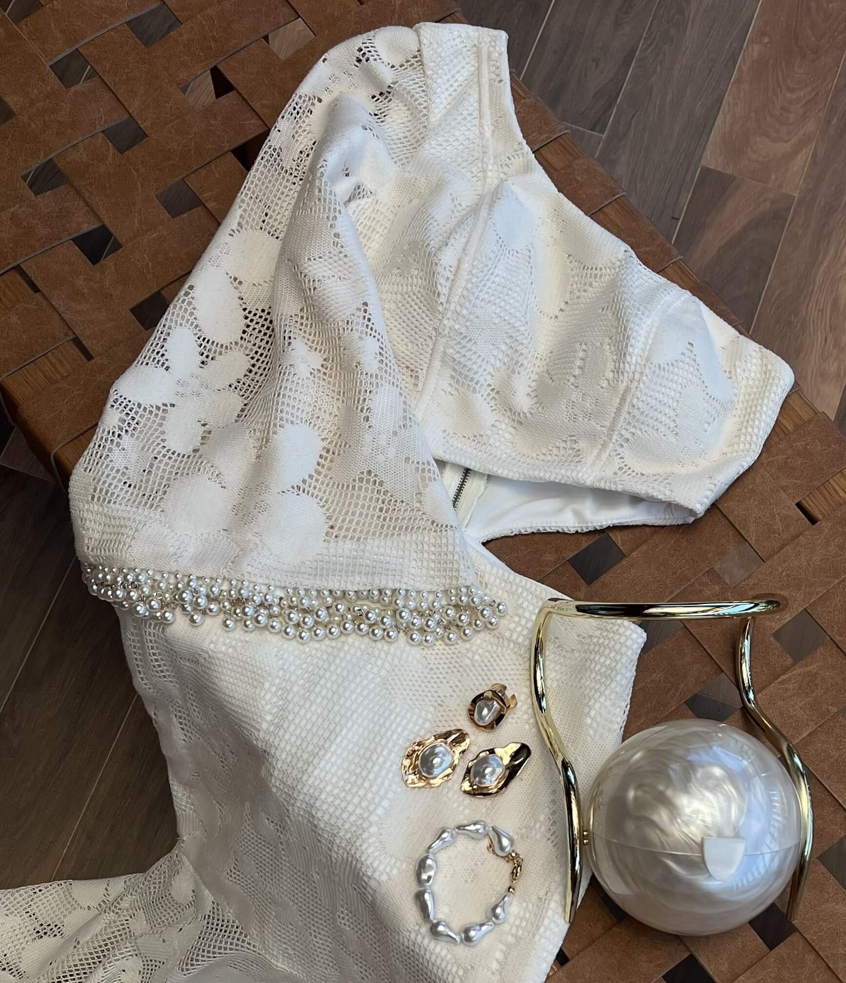 Vestido Midi Off-White de Malha Crochet Off-White - Camerom