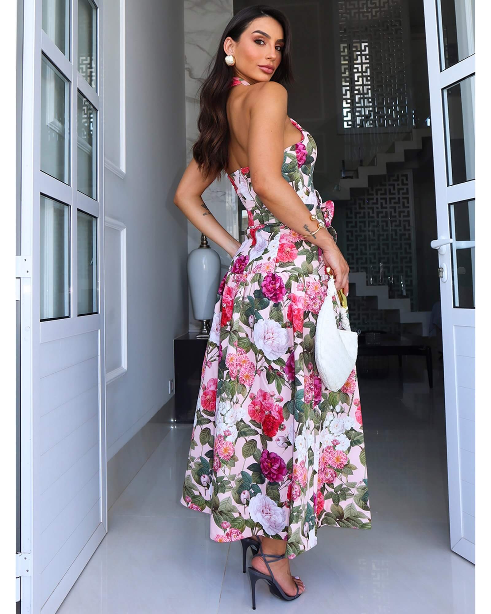 Vestido Midi de Crepe Floral Flora - Camerom