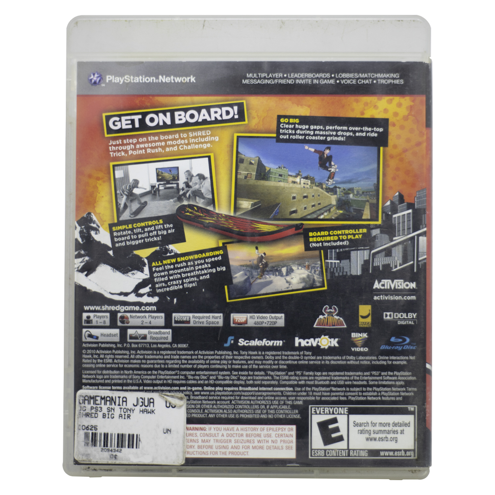Jogo Usado Tony Hawk Shred: Big Air! Bigger Tricks! PS3 - Game Mania Jogo Usado Tony Hawk Shred: Big Air! Bigger Tricks! PS3 - Game Mania