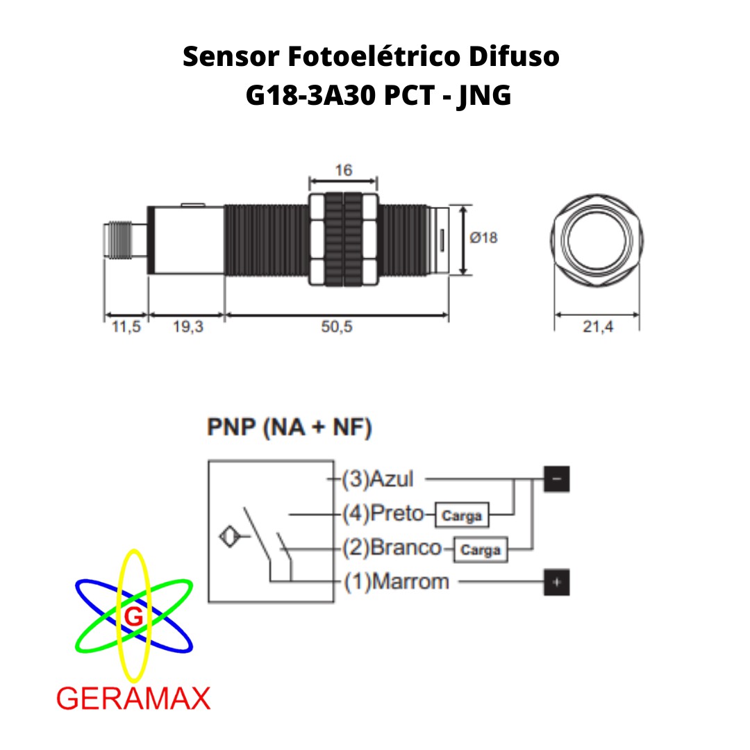 SENSOR FOTOELETRICO G18-3A30 PCT - JNG - Loja Geramax
