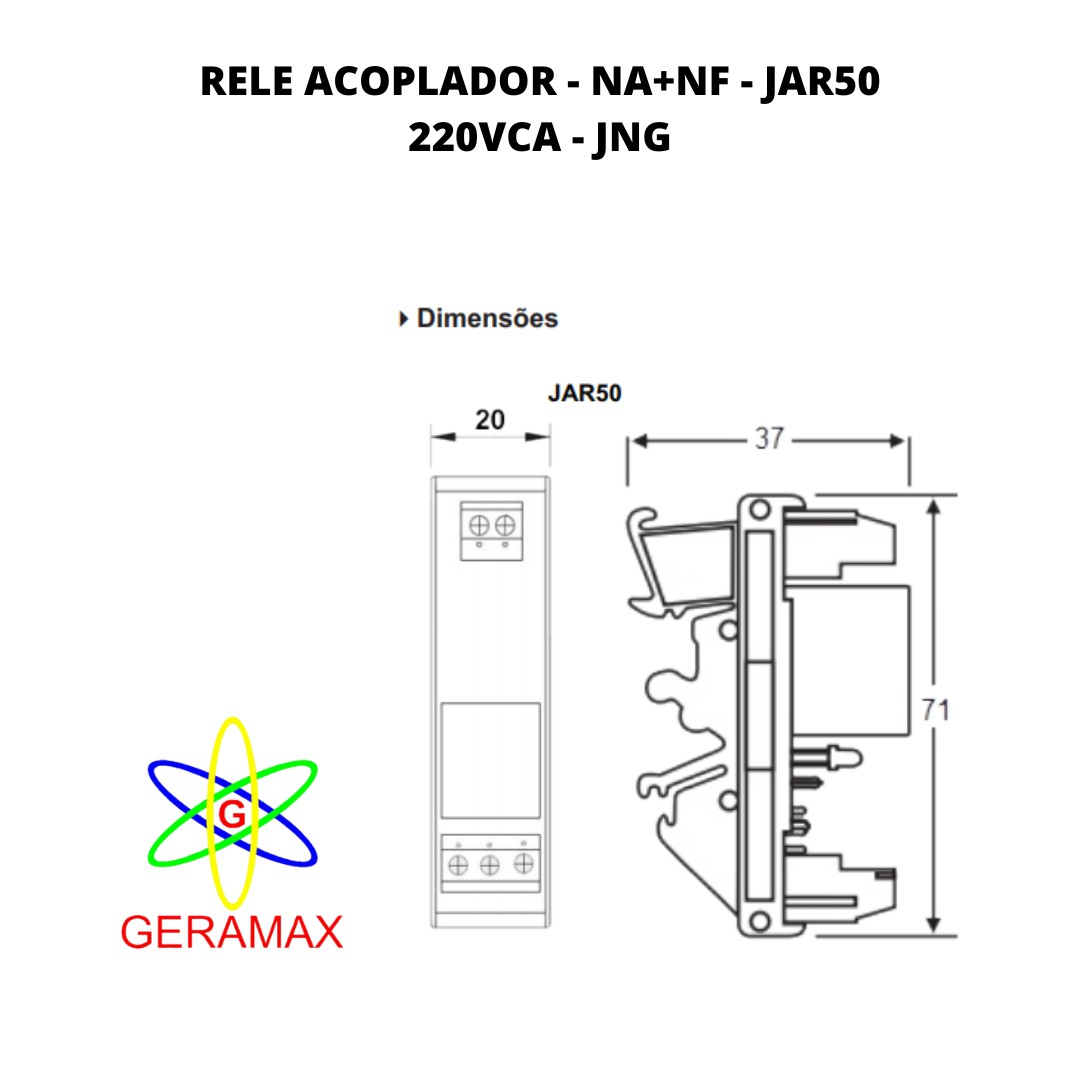 RELE ACOPLADOR 220VCA JAR50 JNG | Loja Geramax - Loja Geramax