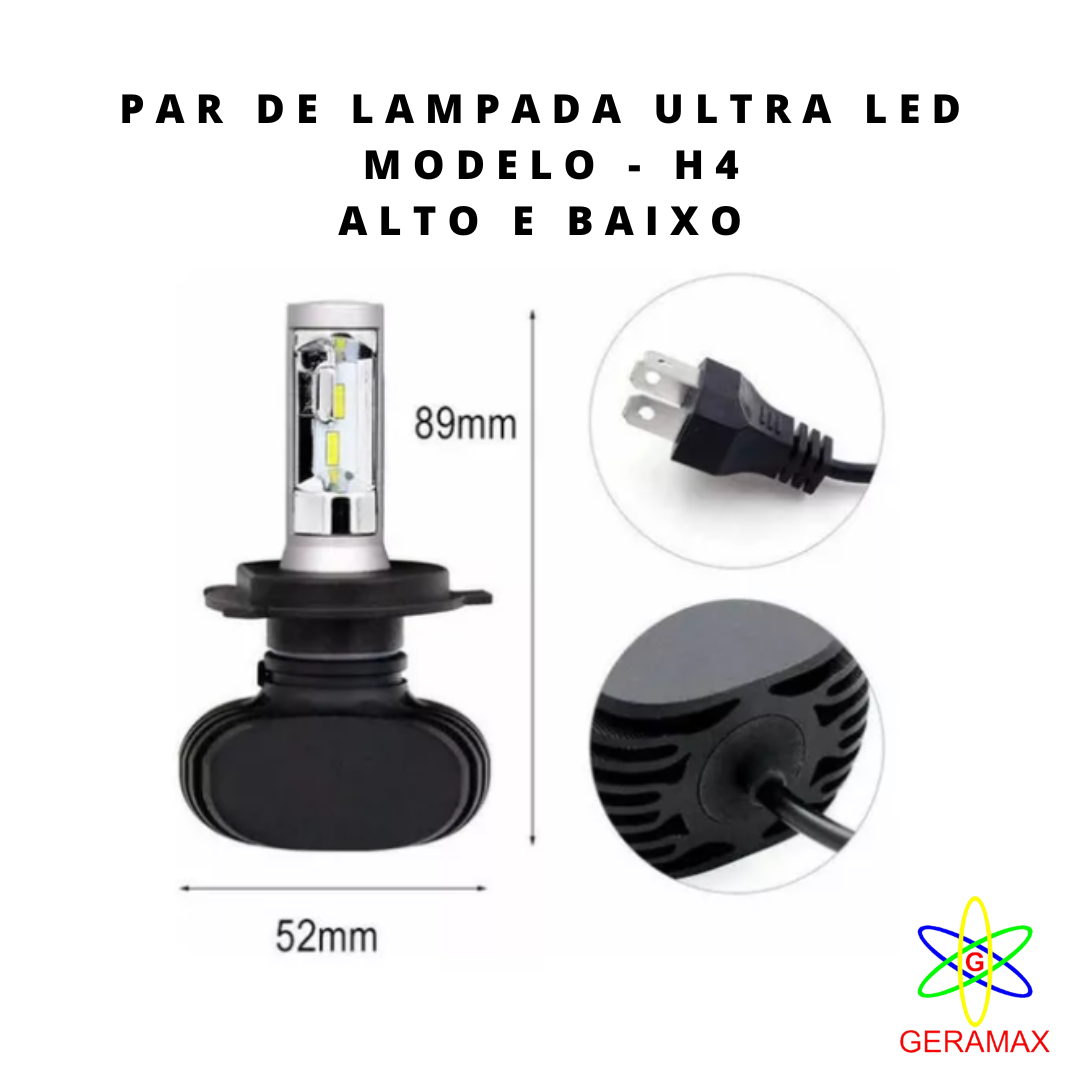 lampada-h4-led-super-branca barato, farol h4 super branca - Loja Geramax