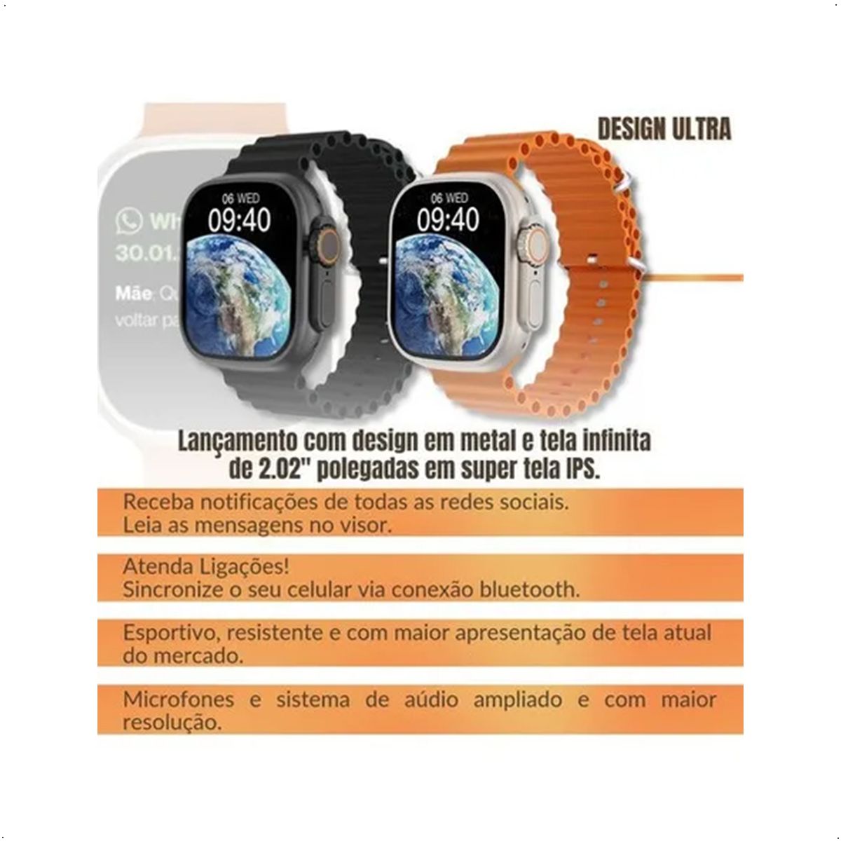 Smartwatch W68 Ultra Series 8 Nfc Tela 2,0'' 49mm - Outlet Bragante