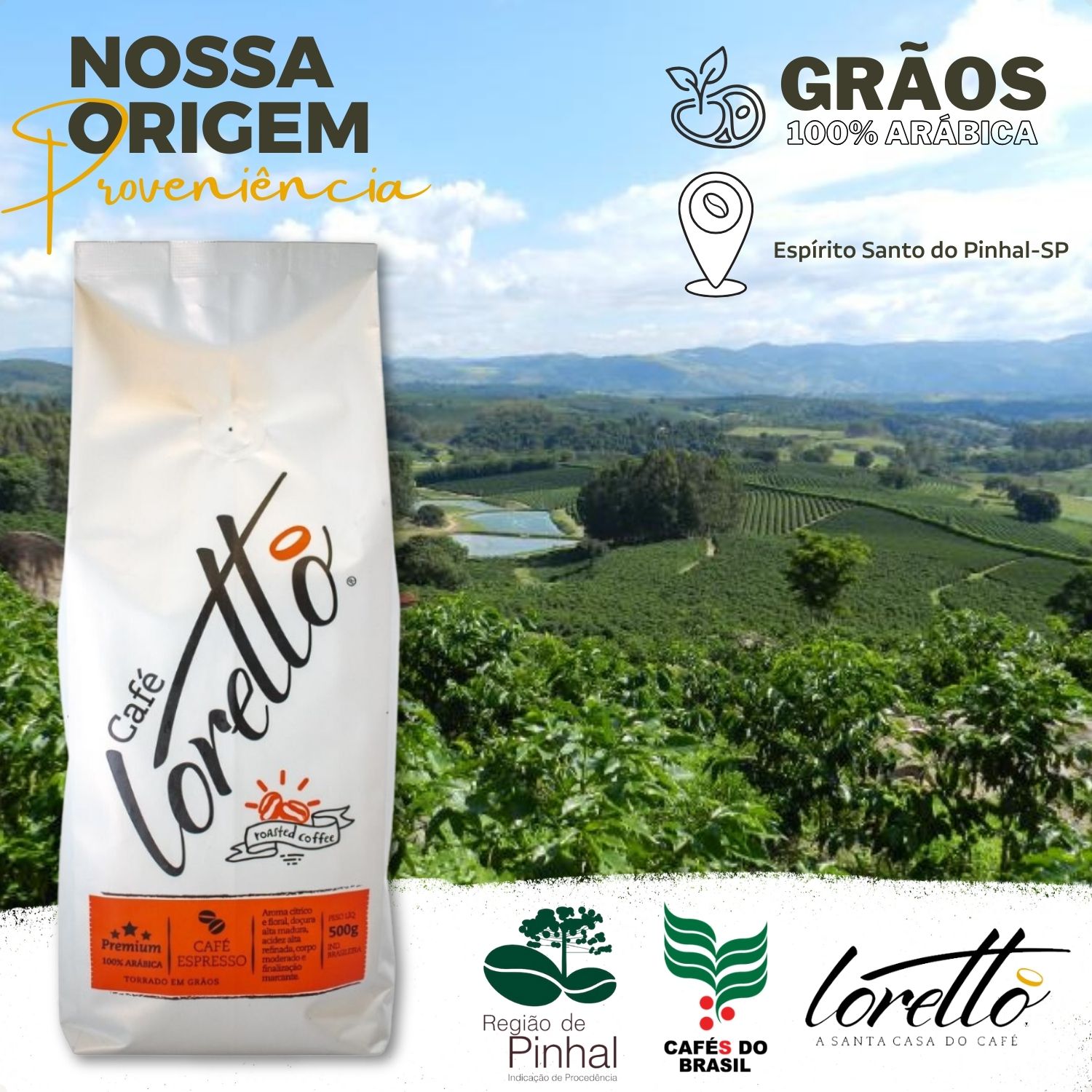 Café em Grãos Torrado e Moído Arábica Loretto Qualidade Superior ...