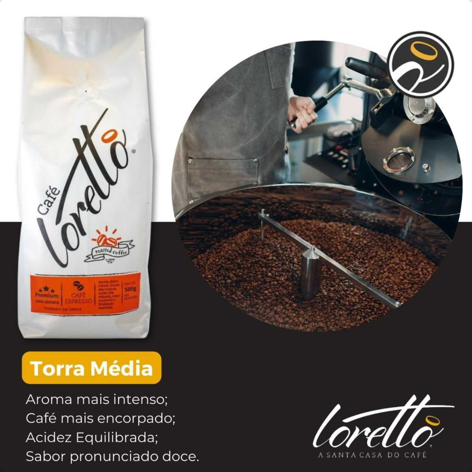 Café em Grãos Torrado e Moído Arábica Loretto Qualidade Superior ...