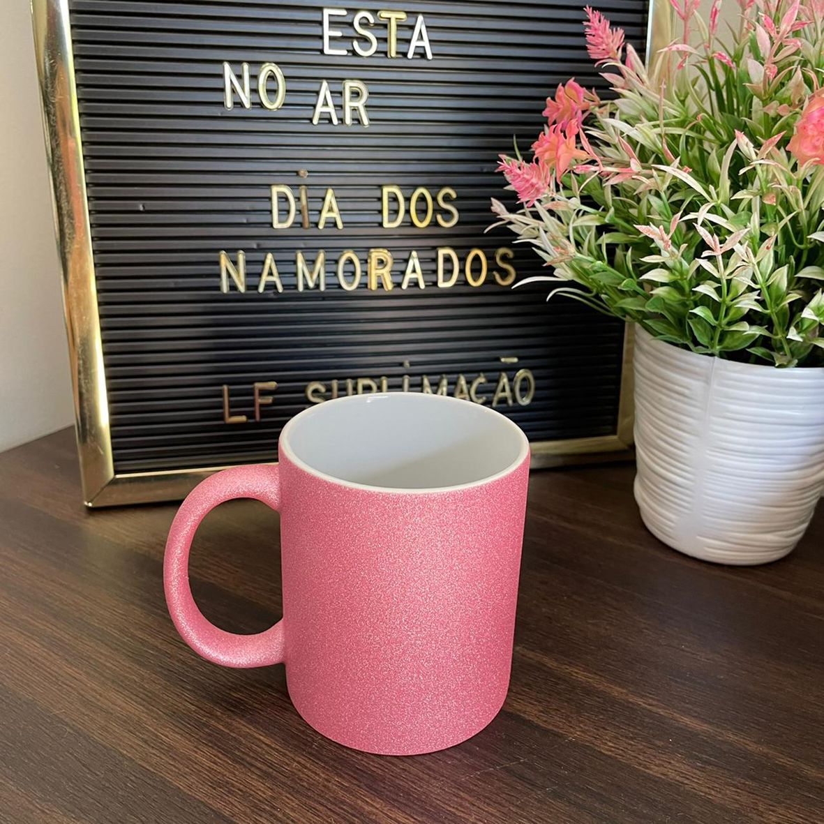 Caneca de Glitter Rosa Claro P/ Sublimação - LF Sublimação - Atacado da ...