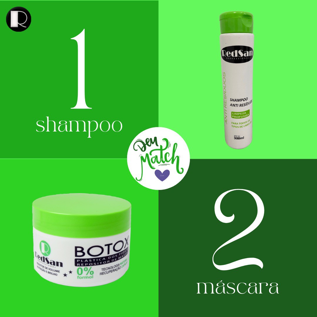 KIT BOTOX SEM FORMOL + SHAMPOO ANTI RESIDUOS 300ML - RedSan Cosméticos