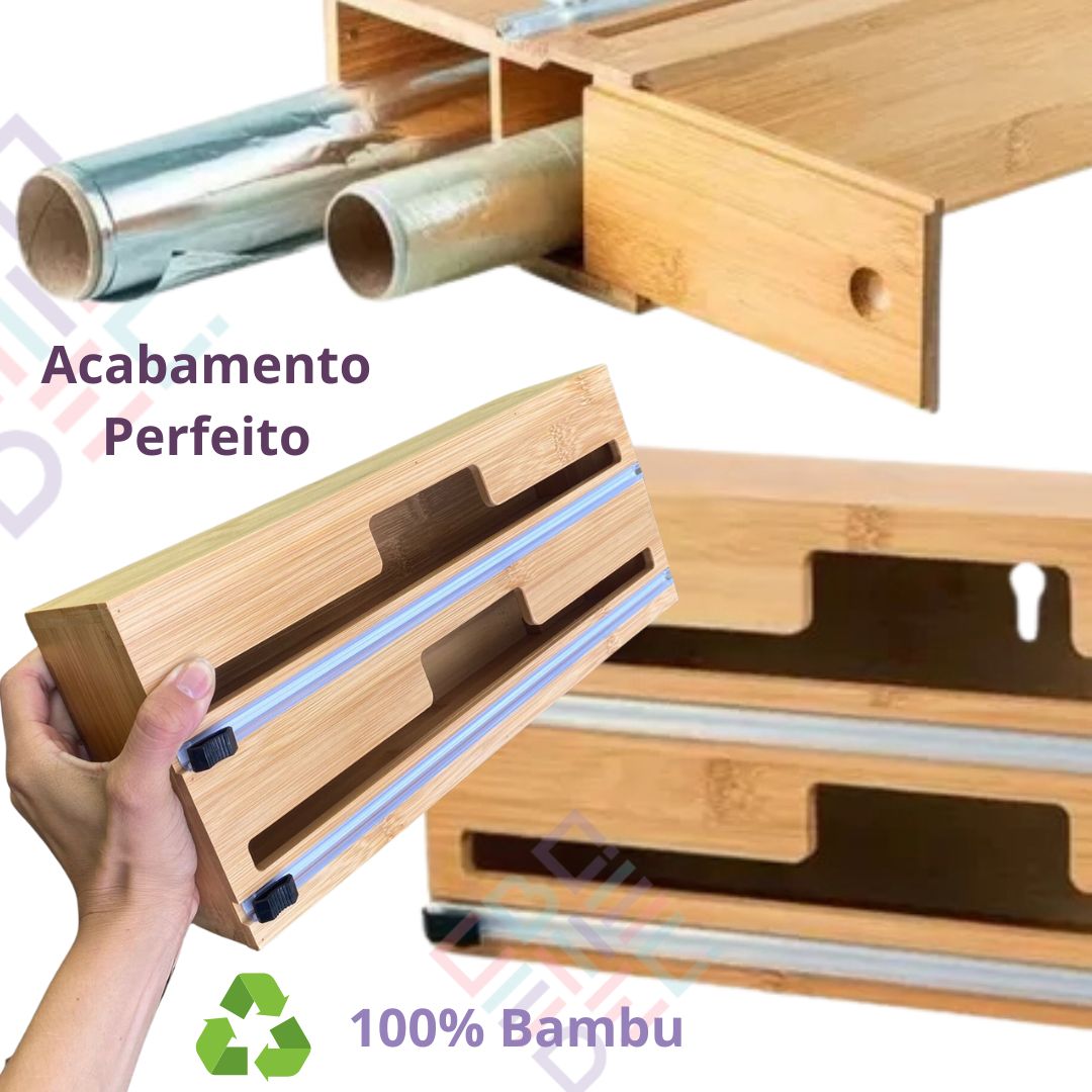 Porta Rolo Duplo em Bambu Organizador Cortador de Rolos Mimo Style ...