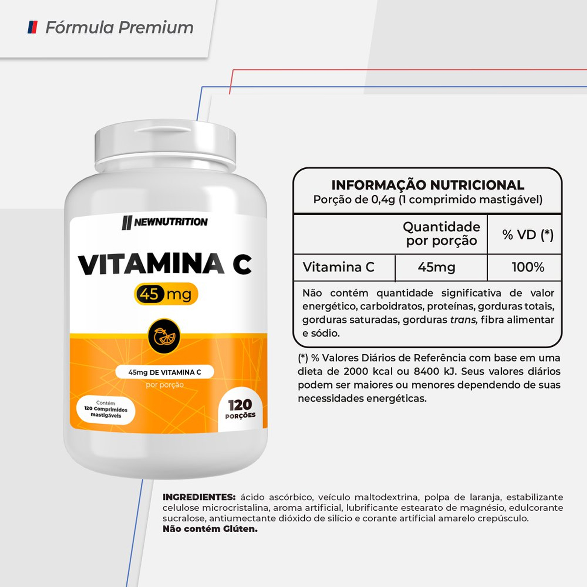 Vitamina C 45mg Mastigável Newnutrition | Nutrione Suplementos ...