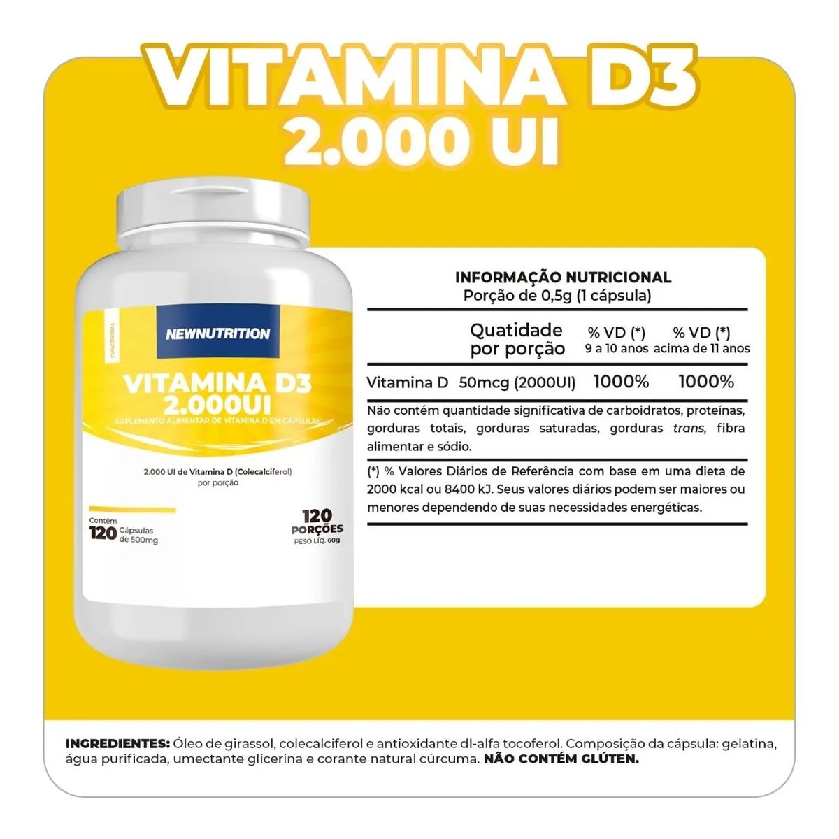 Vitamina D 2000ui 60 Softgels Newnutrition | Nutrione Suplementos ...