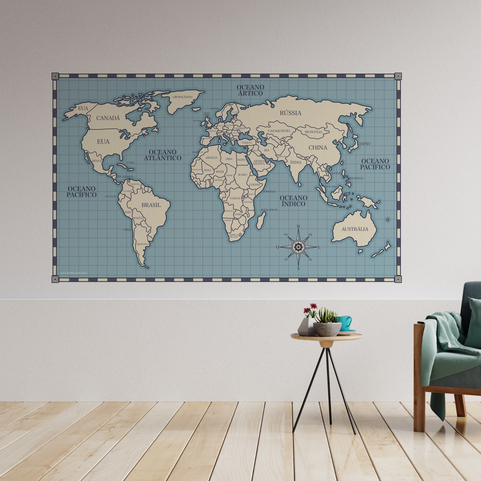 Adesivo de Parede - Mapa Mundi - Facility Print Soluções Gráficas