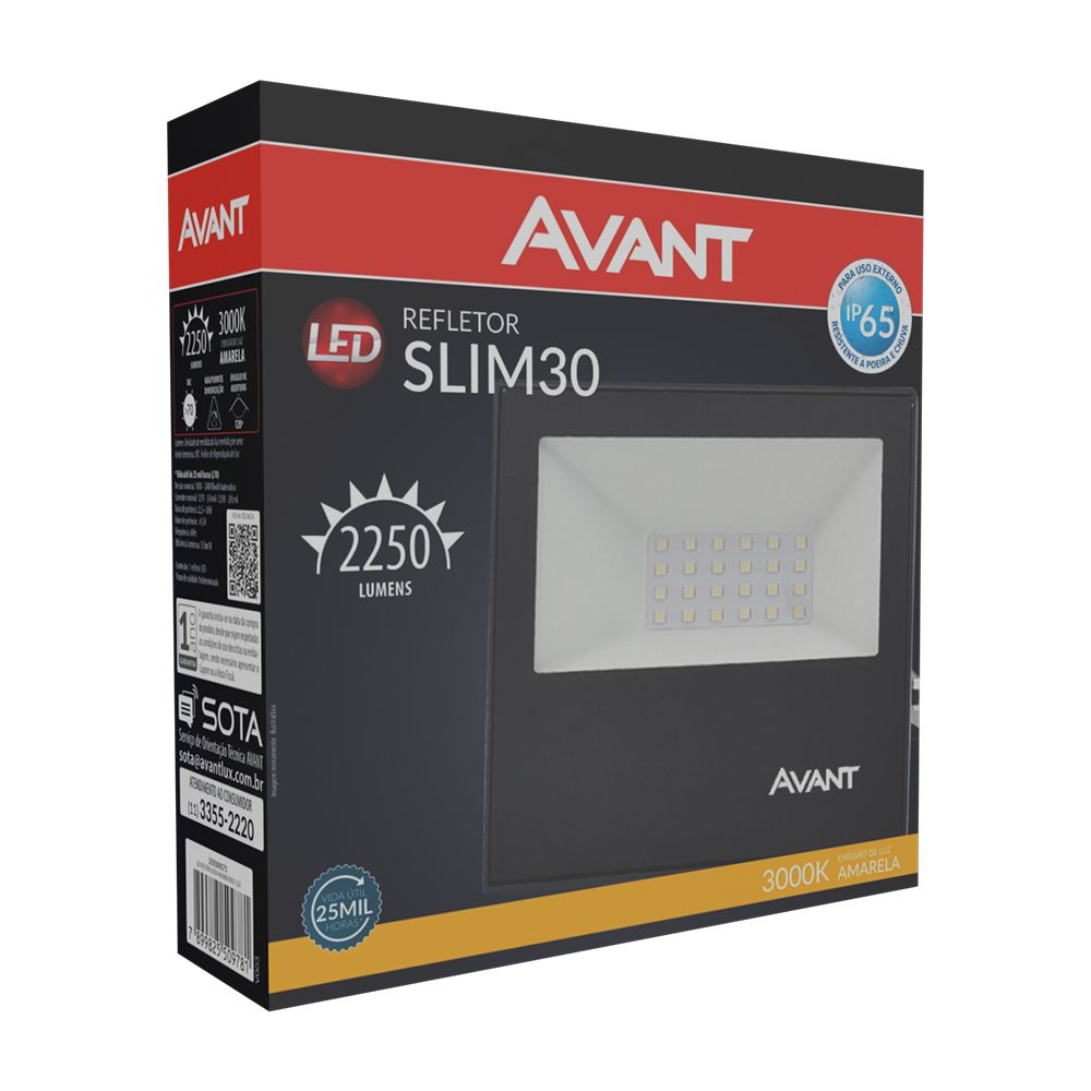 REFLETOR SLIM LED 30W 3000K IP65 SLIM30 BIVOLT AVANT - Jobell Materiais Elétricos - Casa e ...
