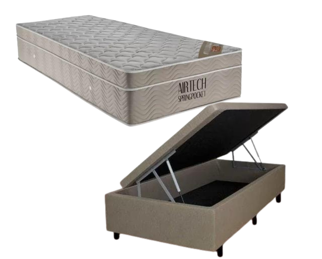 Conjunto Baú Solteirão (Colchão Airtech Springpocket Ortobom + Base Baú ...
