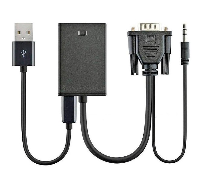 CONVERSOR VGA MACHO X HDMI FÊMEA C/ ÁUDIO - M. I. DISTRIBUIDORA