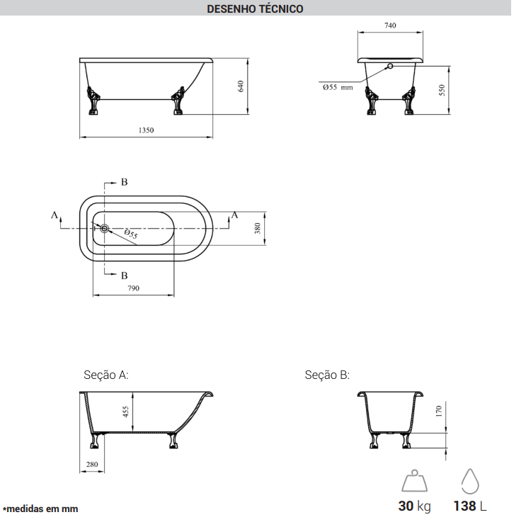 Immersi Banheira de Imersão Clássica Florian - IM1002/IM1002BR - Cia du ...