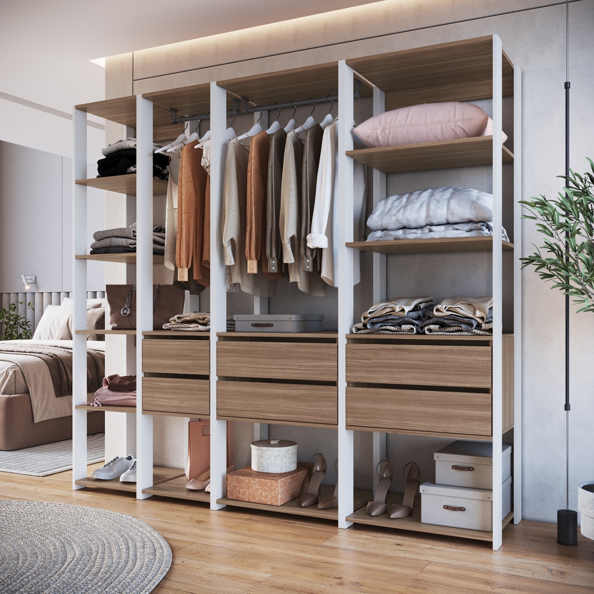 Guarda-Roupa Closet Modulado 200cm com 4 Torres e 6 Gavetas em MDP ...