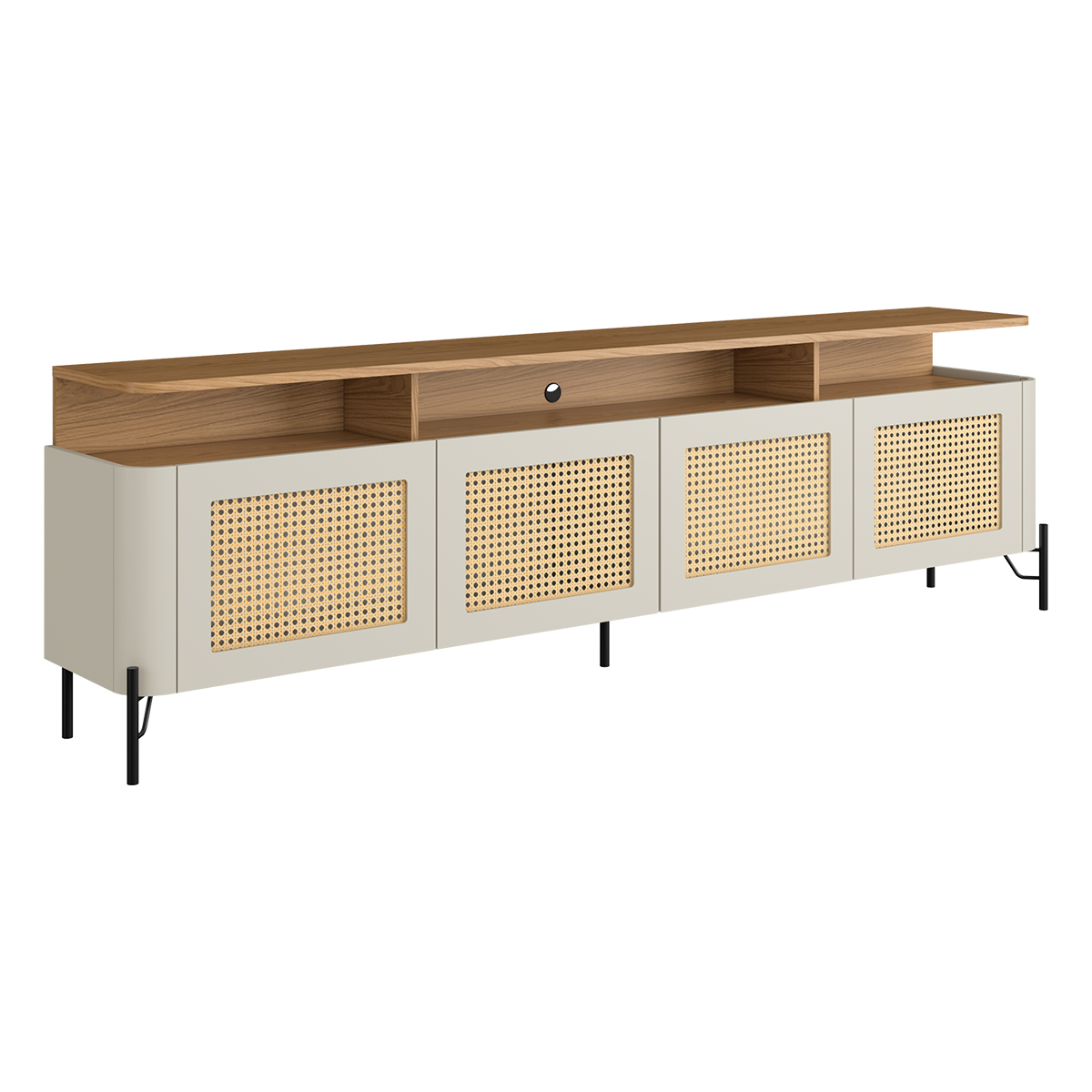 Rack para Sala 220cm 4 Portas Palha Natural em MDF e Pés em Metal ...