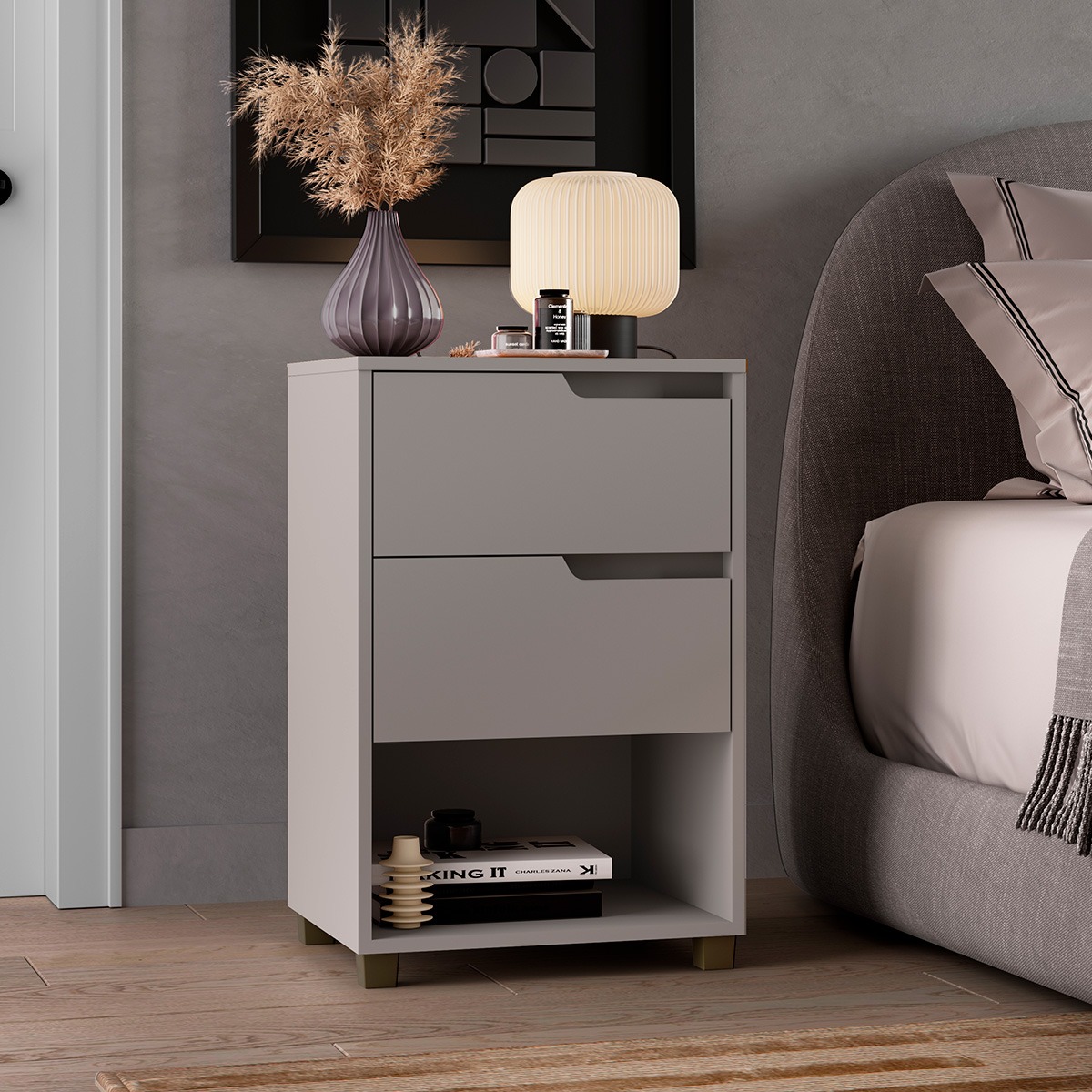 Mesa de Cabeceira Moderna 45cm com 2 gavetas e Nicho em MDF - ClickCasa | Loja Online de Móveis